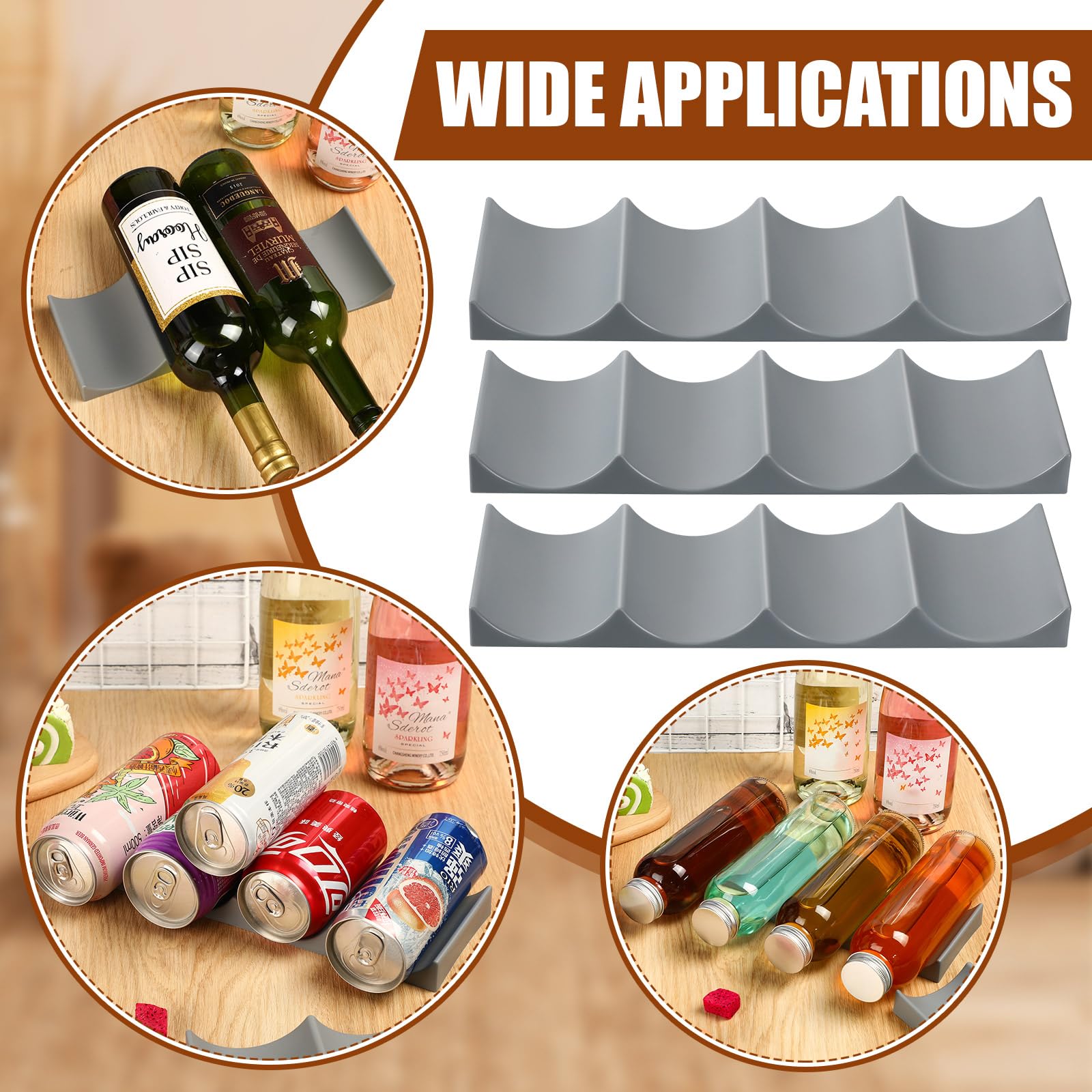 Thyle 10 Pcs European Style Wine Rack Countertop Refrigerator Bottle Display Mat Anti Slip Fridge Wine Bottle Holder Horizontal Storage Cabinet Shelf Bottle Organizer for Kitchen, Dark Gray