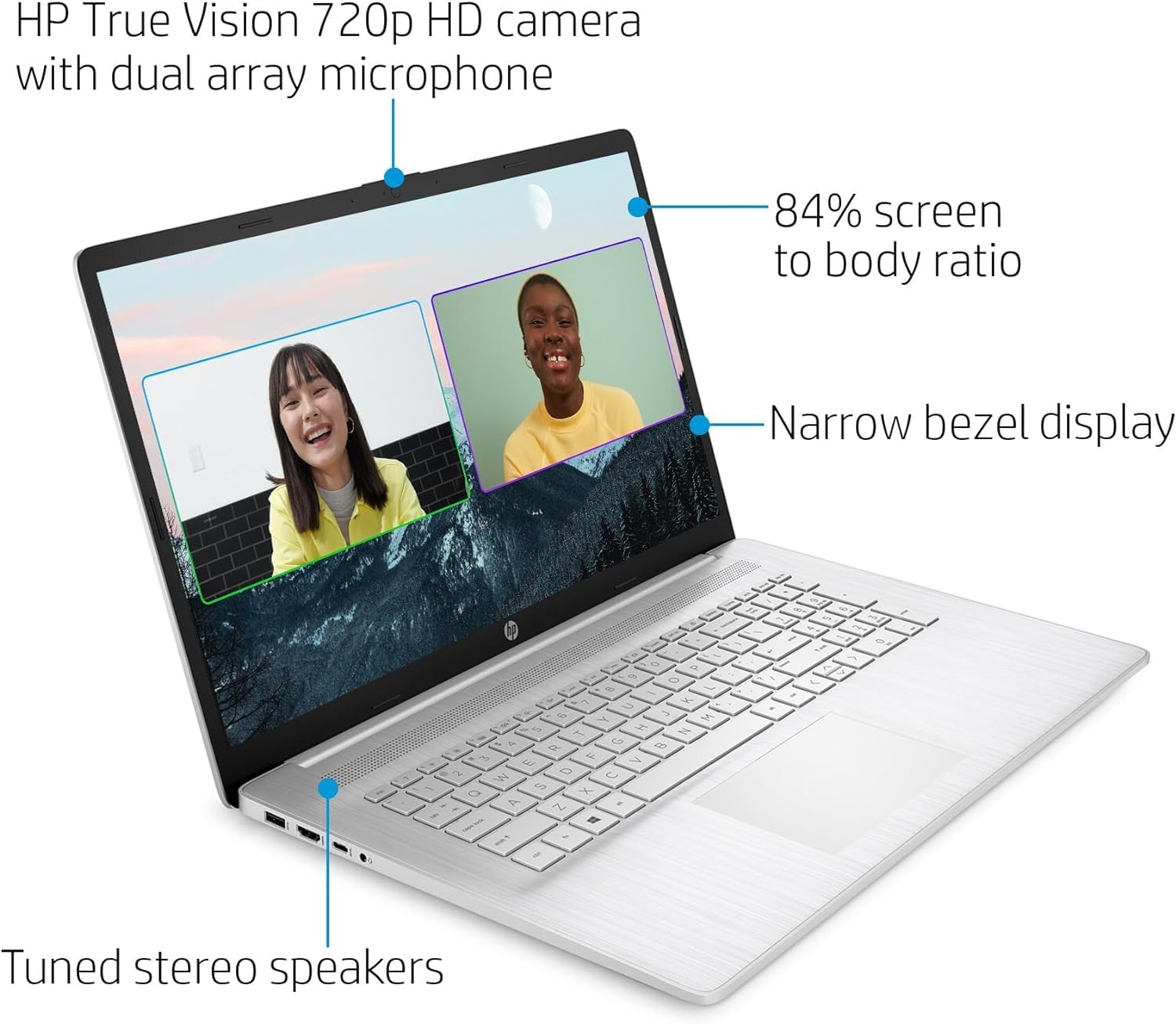 HP 17 17.3" Touchscreen HD+ Laptop Computer, Quad-Core AMD Ryzen 3 5300U (Beat i3-1115G4), 8GB DDR4 RAM, 512GB PCIe SSD, WiFi 6, Bluetooth 5.2, Natural Silver, Windows 11 Home, BROAG Cable