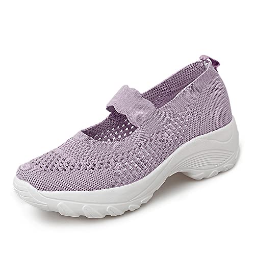 KAMEMIR Women's Sneakers Wide Womens Shoes Casual Flats,Platform Wedge Sneakers for Women Slip On Fashion Sneakers Mesh Round Toe Pink