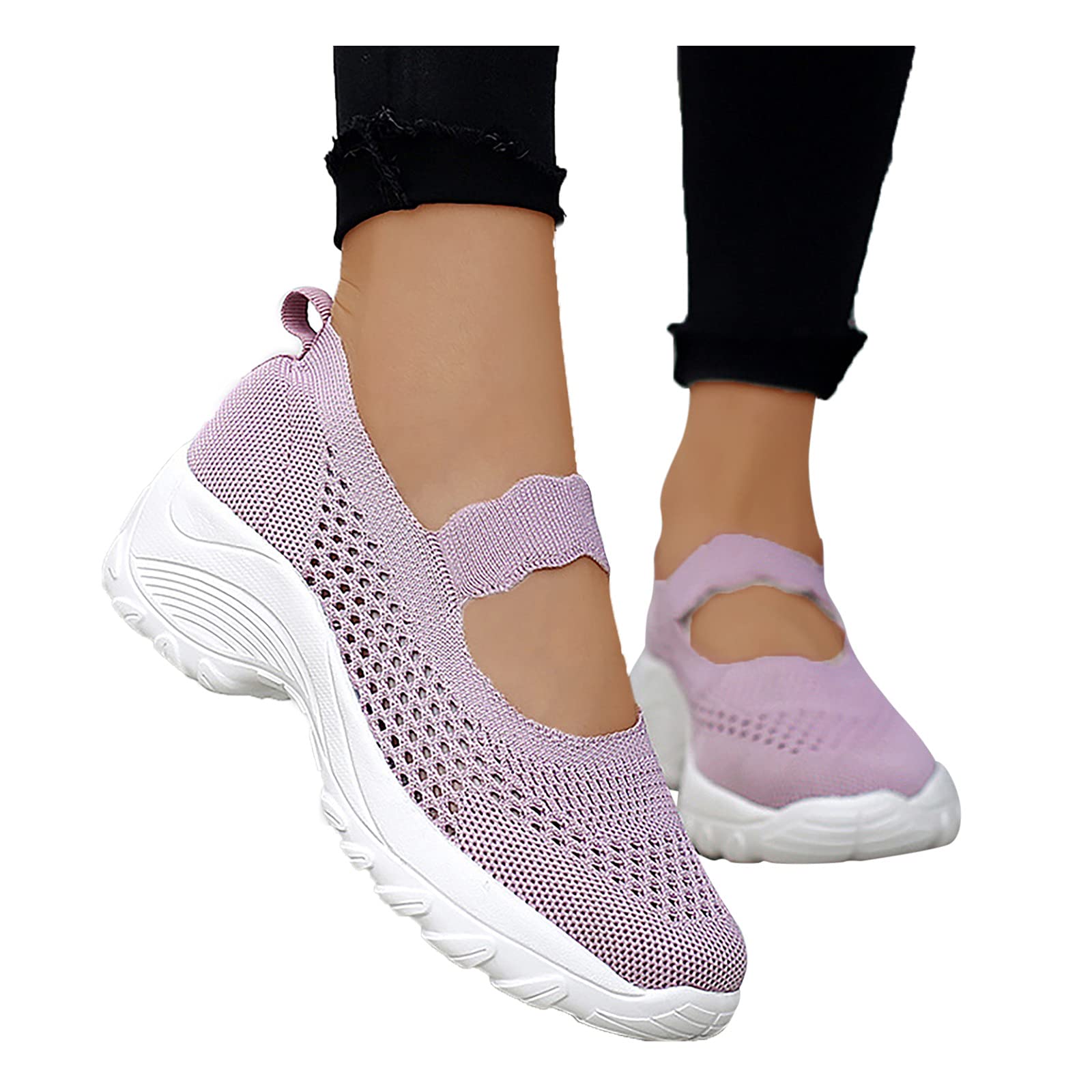 KAMEMIR Women's Sneakers Wide Womens Shoes Casual Flats,Platform Wedge Sneakers for Women Slip On Fashion Sneakers Mesh Round Toe Pink