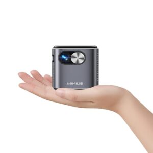 mini projector with android tv, dlp and rechargeable battery, wimius pico pocket portable projector with wifi bluetooth, 360°speaker, 1080p support, wireless smart outdoor projector for phone/hdmi/usb