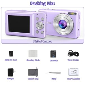 Hauyince Digital Camera, Kids Camera with 16X Zoom, FHD 1080P 44MP Point and Shoot Digital Cameras with 32GB Card, 2 Batteries, Lanyard, Small Compact Travel Camera for Kids,Teens Boys Girls, Purple