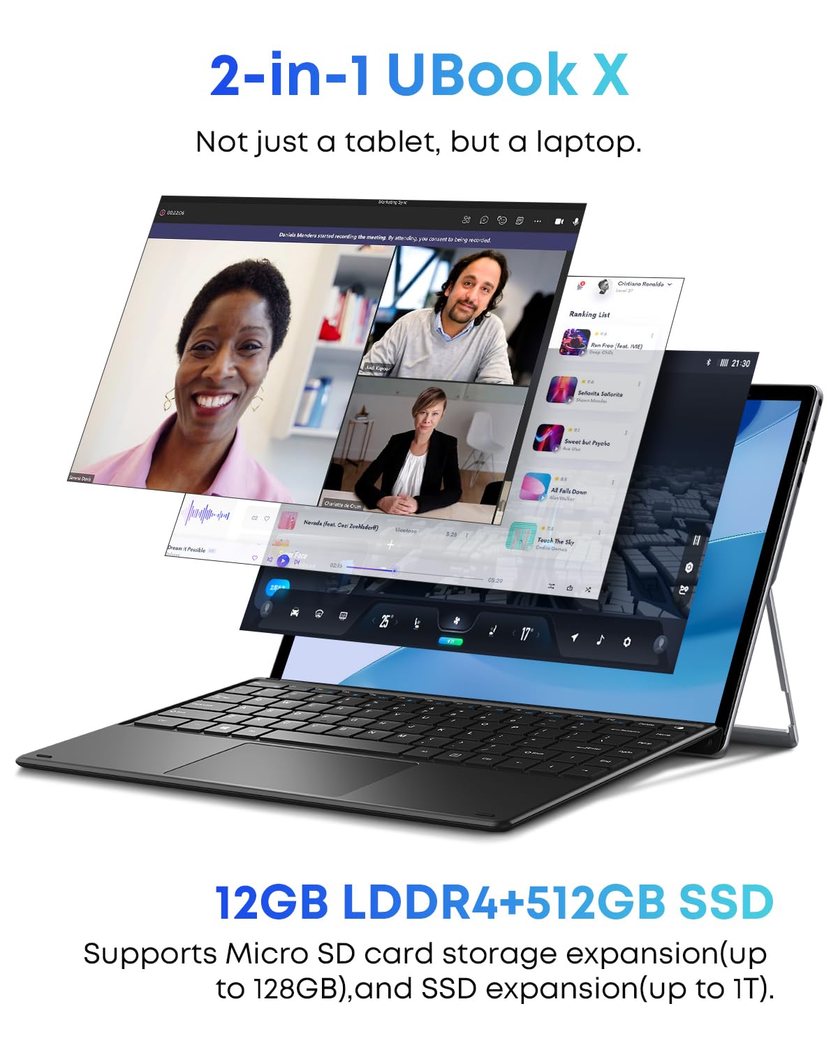 2024 CHUWI UBook X Windows Tablet 12'', Intel Core i5-10210Y, 512GB SSD 12GB RAM, 1TB SSD Expand, Windows 11 Touchscreen Tablets, FHD 2160x1440, 5G WiFi, Bluetooth, Camera, 5000mAh, HDMI