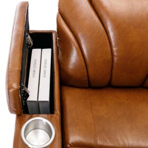 LUMISOL Electric Power Recliner Chair, Soft Leather Single Sofa with Phone Holder & Tray Table, Home Theater Seating with Multimedia Audio Armrest, Cup Holders & Storage, Easy to Clean (Light Brown)