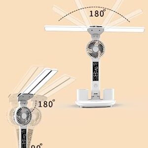 Desk Lamp LED, Lamp with Fan - Foldable Multifunction Table Lamp with Clock Date and Calendar - Led Desk Light with Pen Holder for Bedroom, Home Office Desk Lamp - Reading Table Lamp