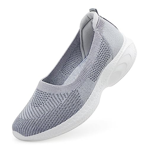 Davinteen Women's Slip On Walking Shoes Loafers - Breathable Mesh Lightweight Comfortable Sneakers (8022-Grey-42)