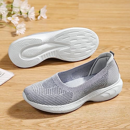 Davinteen Women's Slip On Walking Shoes Loafers - Breathable Mesh Lightweight Comfortable Sneakers (8022-Grey-42)