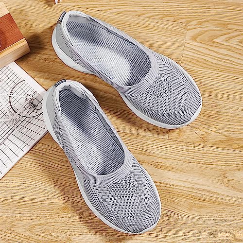 Davinteen Women's Slip On Walking Shoes Loafers - Breathable Mesh Lightweight Comfortable Sneakers (8022-Grey-42)