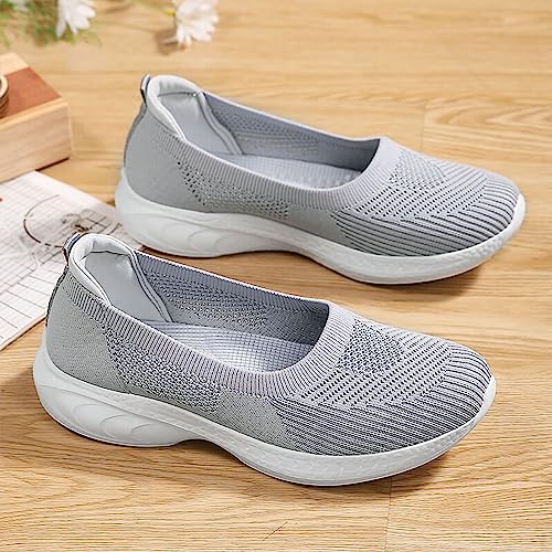 Davinteen Women's Slip On Walking Shoes Loafers - Breathable Mesh Lightweight Comfortable Sneakers (8022-Grey-42)