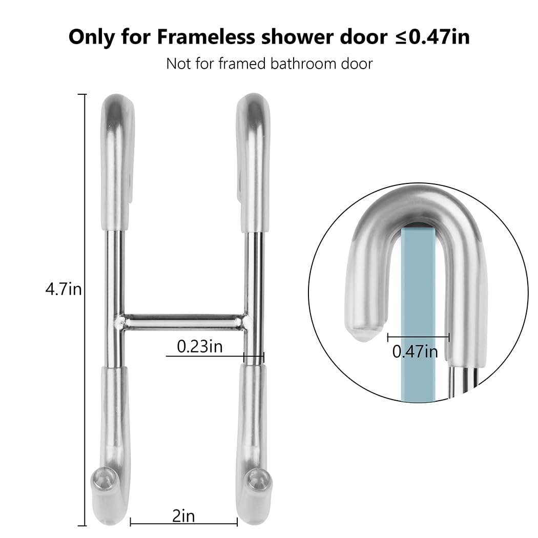 NINETREX Shower Door Towel Hooks, Over Glass Door Brushed Nickel Hook for Bathrooms,Towel Rack Heavy Duty 304 Stainless Steel for Towels Frameless Glass Door，Coats，Squeegee，loofah，4 Pack,Silver