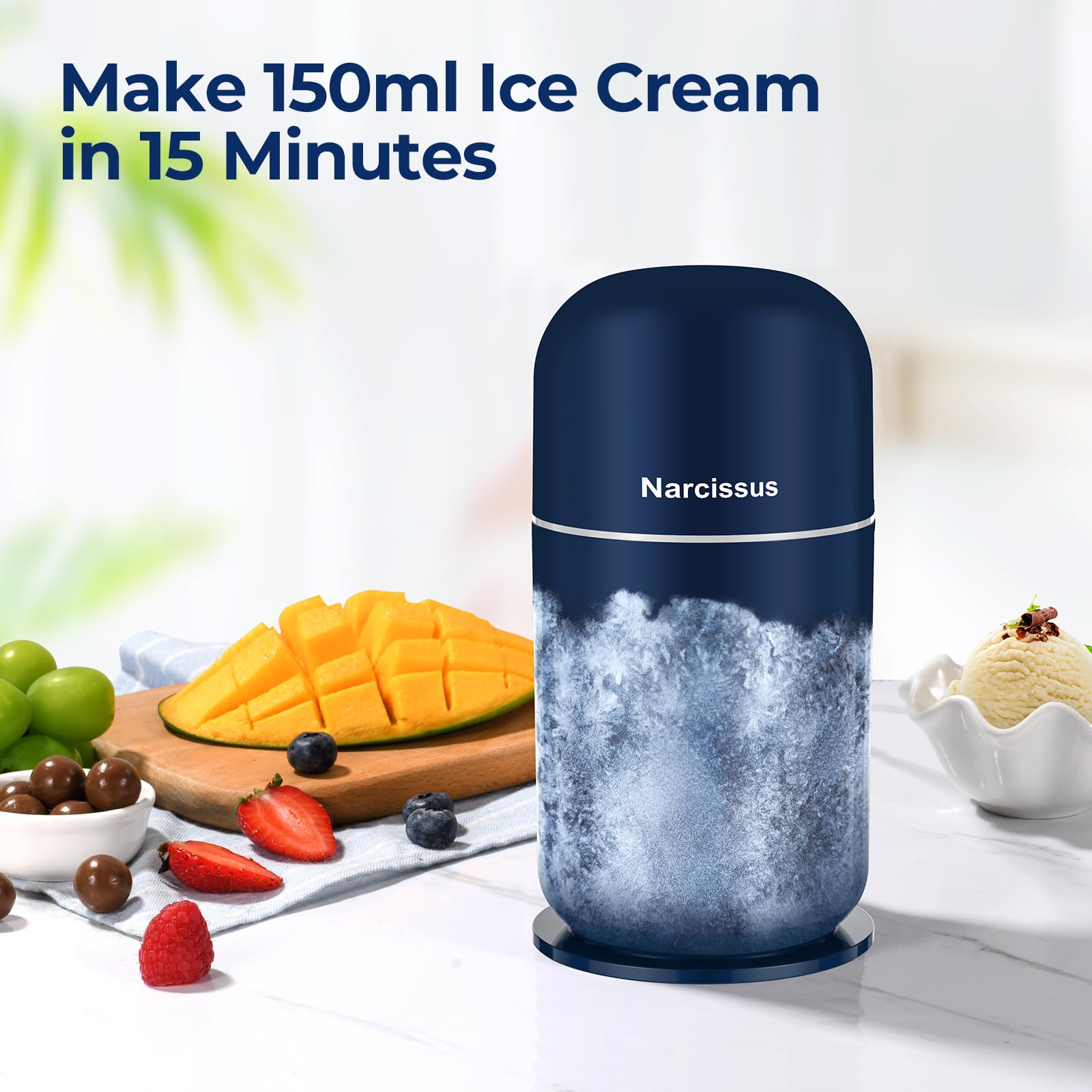 Narcissus Ice Cream Maker Machine for Gelato, Sorbet, Frozen Yogurt & Smoothie, 150ml Solid Ice Cream Once, Suitable for 1-2 People, with 30 Recipes