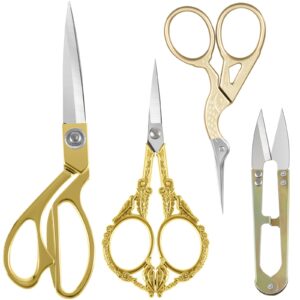 therwen 4 pcs gold stainless steel stork scissors kits vintage embroidery scissors set classic crane design scissors bird scissors sharp stork scissors for sewing needlework craft art work dressmaker