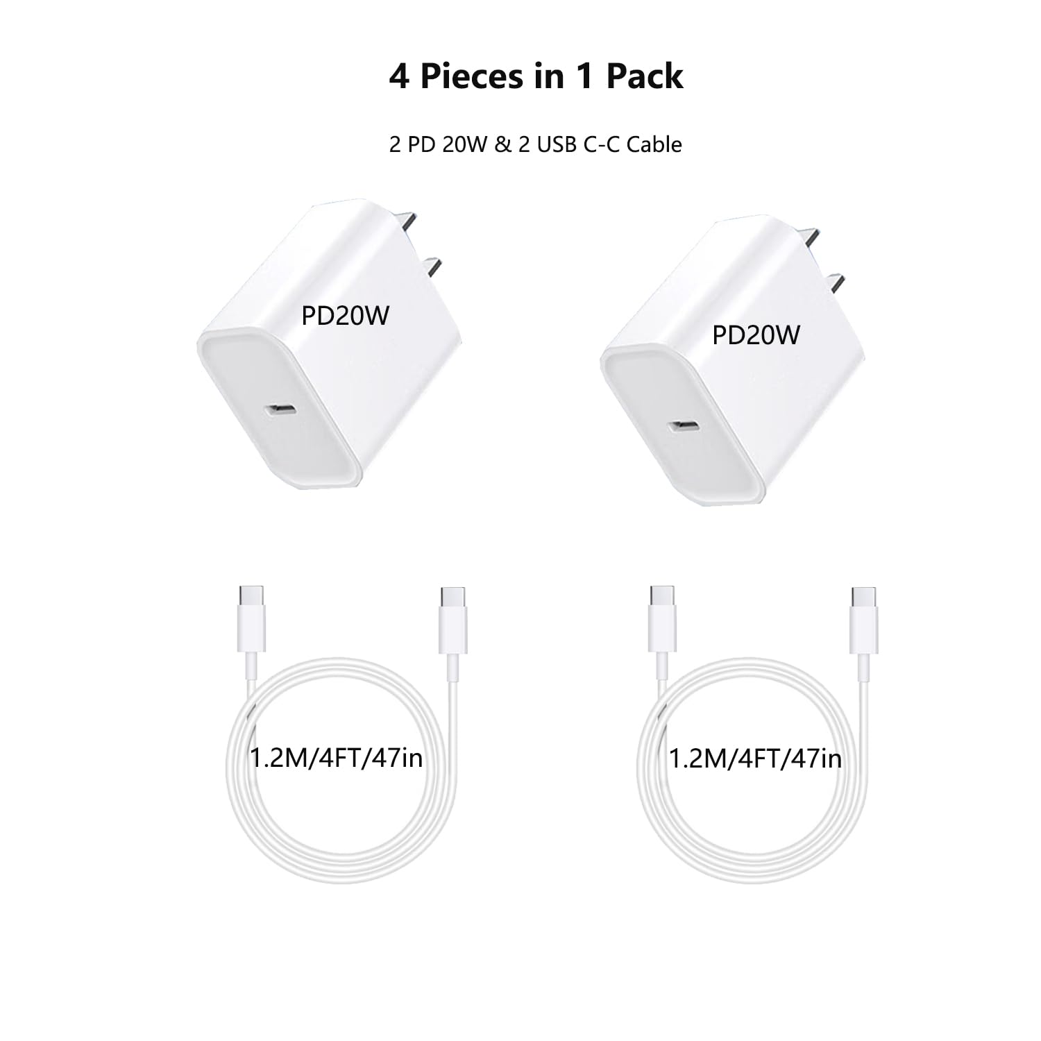 OthoKing PD 20W USB C Fast Charger and Cable Compatible for iPhone 15,15 Puls,pro,max, Type C Wall Charger with 4FT/1.2M USB C to C Charging Cable (2 Pack)