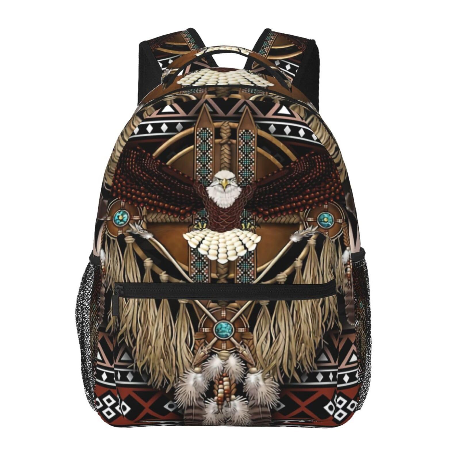 MANQINF Native American Indian Backpack,Retro Bookbags Laptop Bag Shoulder Bags Travel Hiking Camping Daypack for Men Women