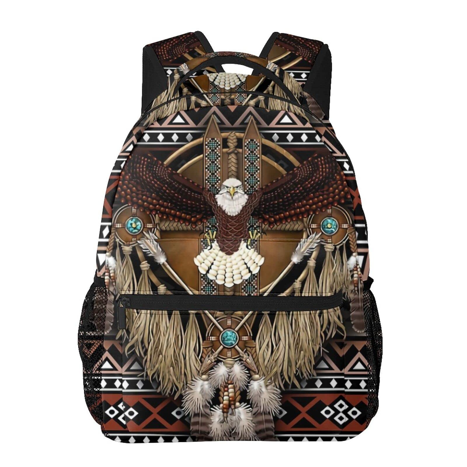 MANQINF Native American Indian Backpack,Retro Bookbags Laptop Bag Shoulder Bags Travel Hiking Camping Daypack for Men Women