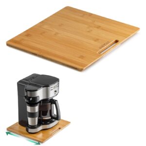 anboxit bamboo appliance slider, sliding tray for coffee maker, kitchen countertop appliance rolling tray, coffee pot slider tray with rubber wheels, wide - medium (13"d x 14"w)