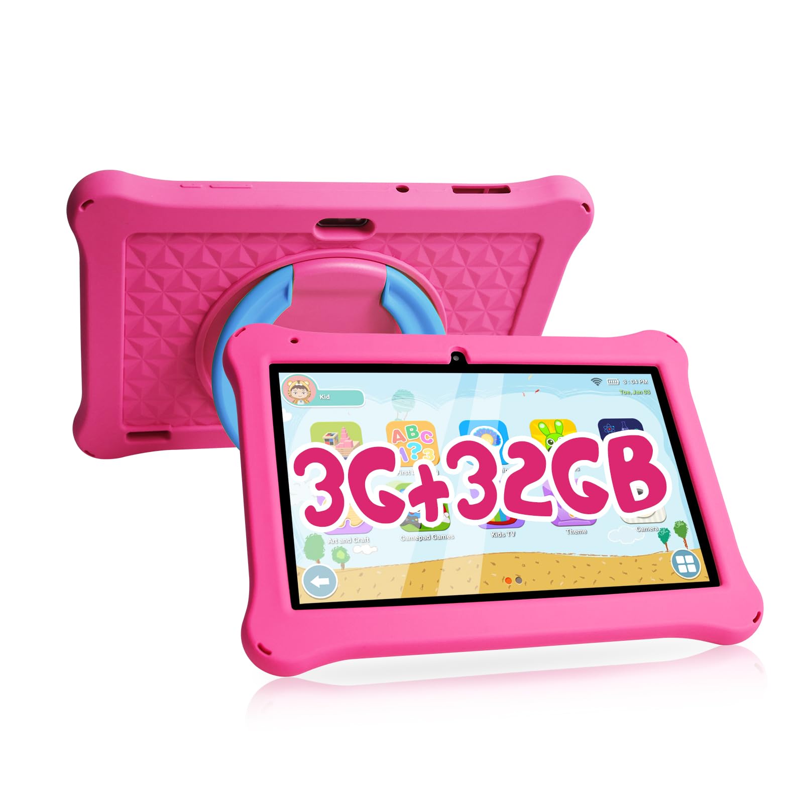 ATMPC Kids Tablet 10 inch Android 13 Tablet for Kids, 3GB RAM+32GB ROM Toddler Tablet with 6000mAh Battery IPS HD Display Support WiFi Bluetooth Parental Control Kids Learing Tablet with Pink Case