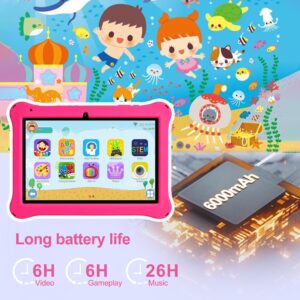 ATMPC Kids Tablet 10 inch Android 13 Tablet for Kids, 3GB RAM+32GB ROM Toddler Tablet with 6000mAh Battery IPS HD Display Support WiFi Bluetooth Parental Control Kids Learing Tablet with Pink Case