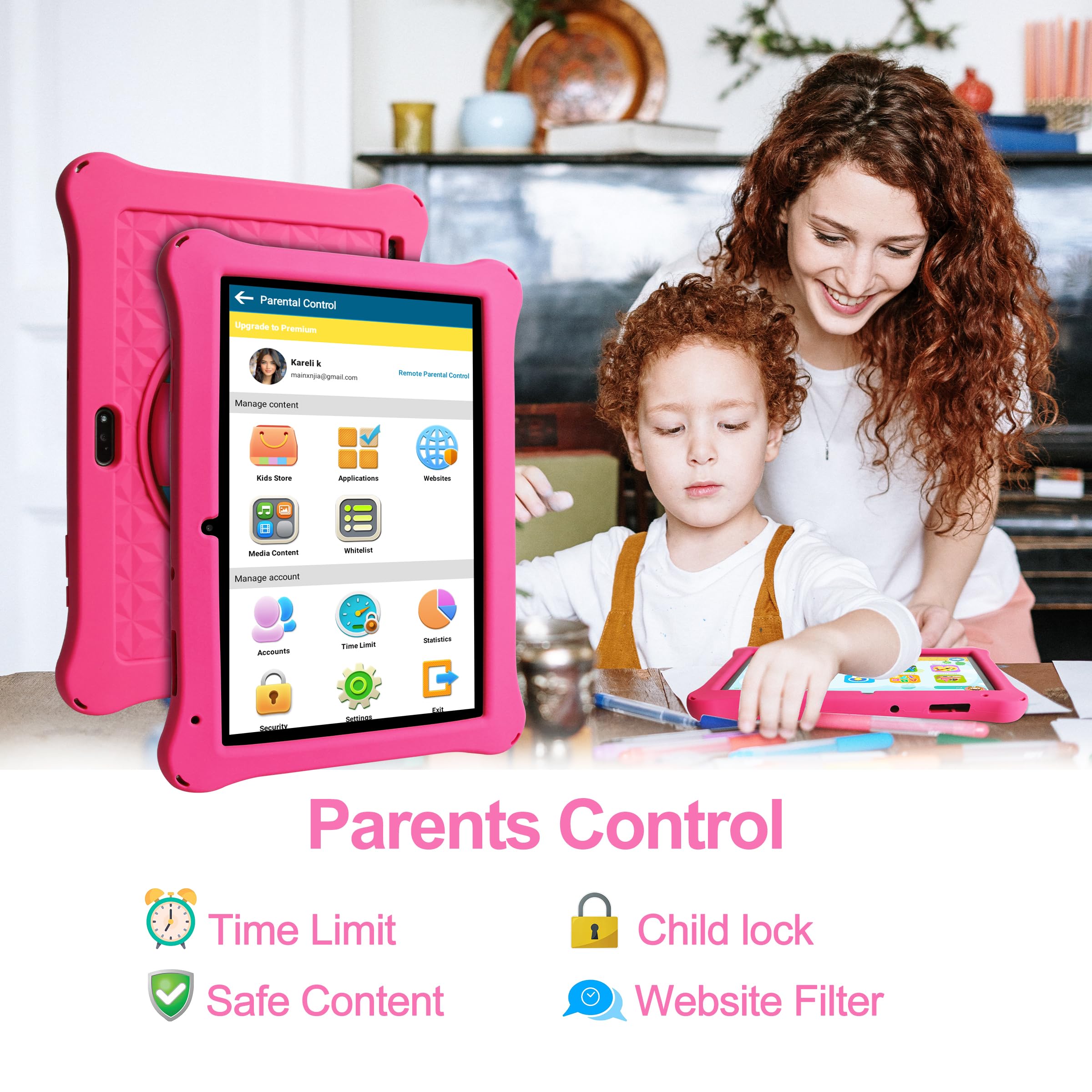 ATMPC Kids Tablet 10 inch Android 13 Tablet for Kids, 3GB RAM+32GB ROM Toddler Tablet with 6000mAh Battery IPS HD Display Support WiFi Bluetooth Parental Control Kids Learing Tablet with Pink Case