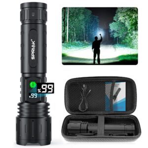 led rechargeable flashlight high lumens, 28000 lumen super bright long throw beam high powered tactical flashlight, zoomable waterproof for emergency camping hiking[battery digital display]