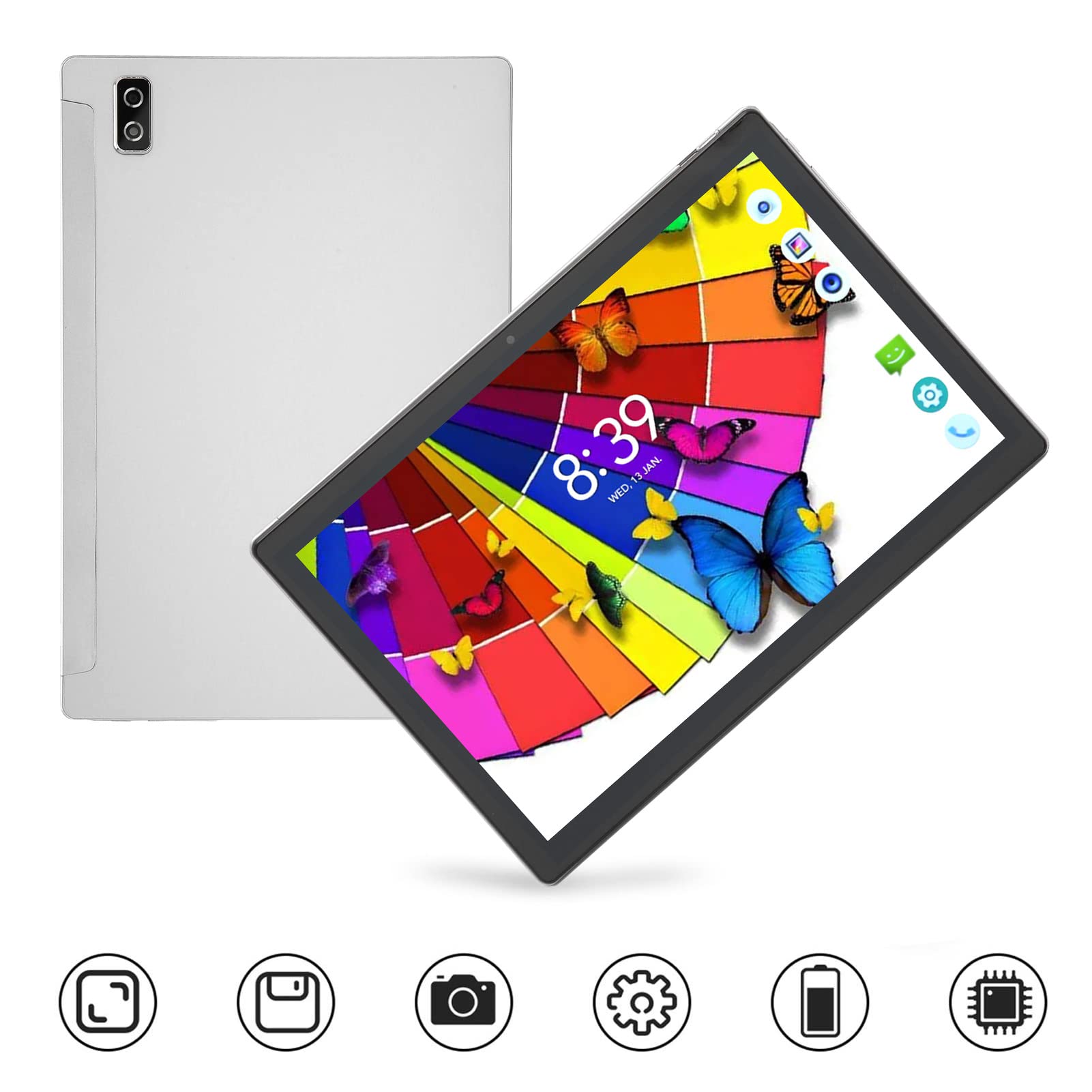 Tablet PC, 8800mAh 8GB RAM 128GB ROM IPS 10 Inch Tablet Octa Core for School (Silver)