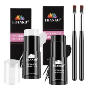 ebanku 2pcs white black face body paint stick, , eye black sticks for sports white cream-blendable stick waterproof sweatproof for christmas cosplay