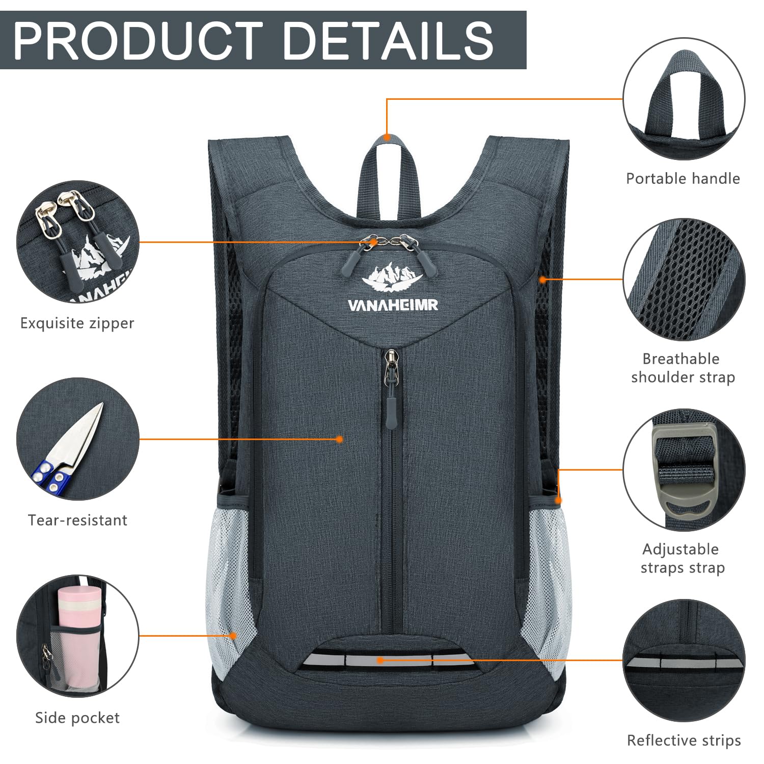 Esup 15L Lightweight Hiking Backpack Foldable Small Travel Backpack Packable Camping Backpack for Women Men (Dark Gray)