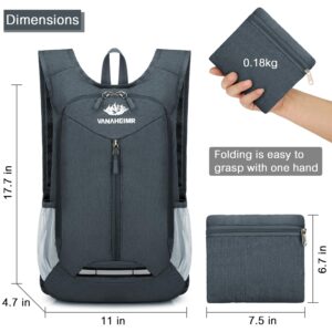 Esup 15L Lightweight Hiking Backpack Foldable Small Travel Backpack Packable Camping Backpack for Women Men (Dark Gray)