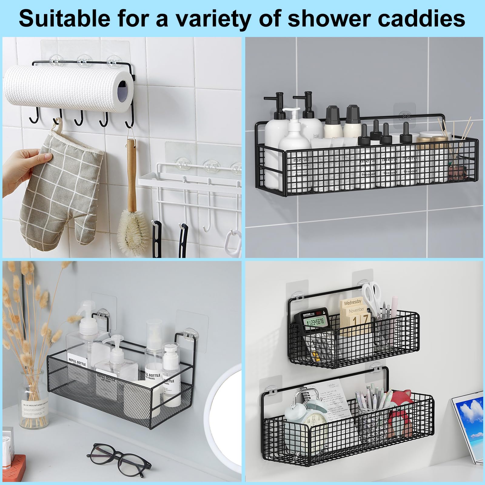 vivinin 15 Pack Shower Caddy Adhesive Replacement, Shower Shelf Adhesive No Drilling, Adhesive Shower Hooks Strong Adhesive, Adhesive Hooks for Showe Caddy, Soap Holder, And Kitchen Racks