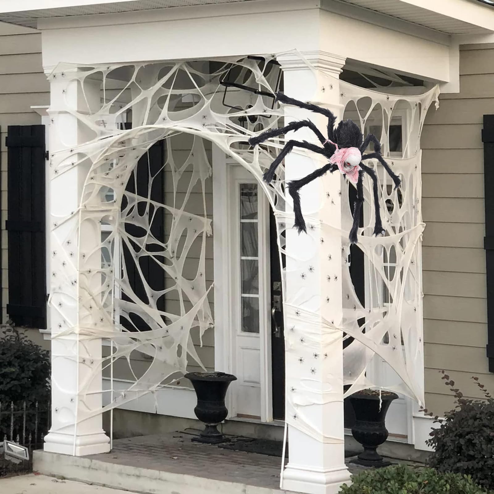 Giant Spider Web Halloween Decorations Outdoor, Stretchy 450 sqft Spooky Spider Web, Cut-Your-Own Flexible Spider Webbing for Halloween Party, Haunted House Outdoor Indoor