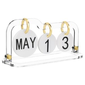 acrylic perpetual desk calendar 2023-2024 standing flip, vintage desktop flip calendar with acrylic month date large display blocks, daily flip calendar for home office decor desk accessories (style