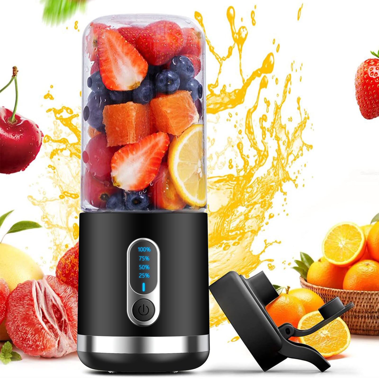 Portable Blender, Personal Blender for Shakes and Smoothies, 4000mAh USB Rechargeable, BPA Free 15.2 Oz 450ML Juicer Cup with 6 Blades and Lid, Portable Juicer for Kitchen/Travel/Gym