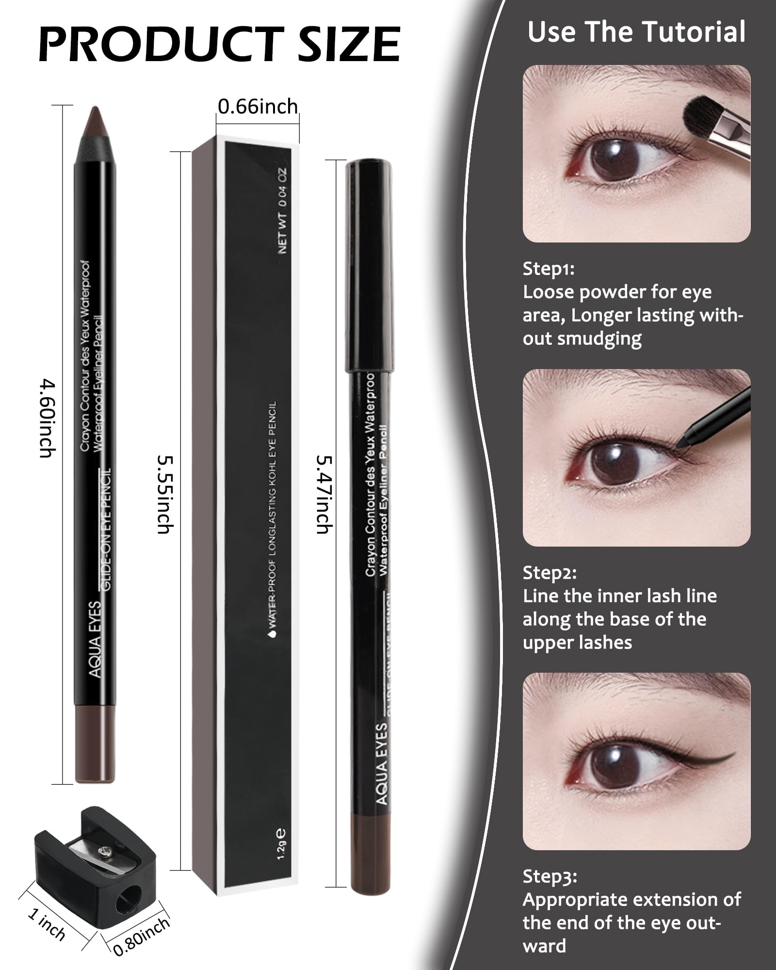 LYSdefeu Gel Eyeliner Pencil-Black Brown Waterproof Smudgeproof Matte Gel Eyeliner Pencil with Sharpener,Fadeproof Eye Liner Tattoo Eyeliner Pen for Women Cat Eye/Smoky Eye Makeup,Valentine's Day Gift