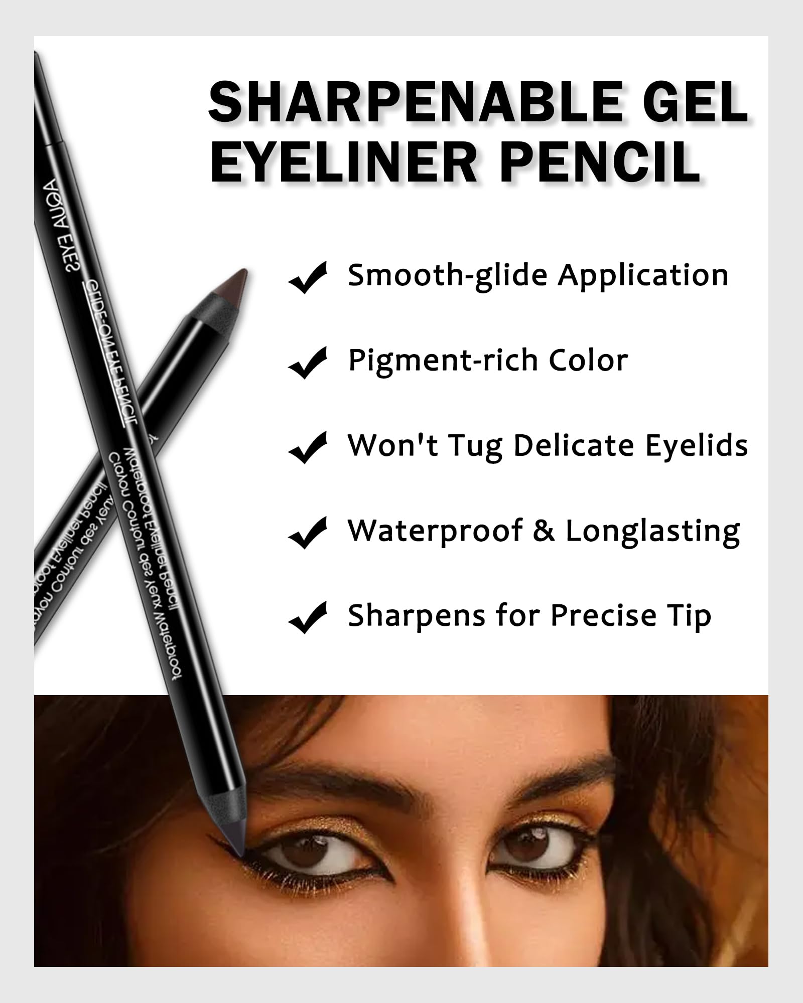 LYSdefeu Gel Eyeliner Pencil-Black Brown Waterproof Smudgeproof Matte Gel Eyeliner Pencil with Sharpener,Fadeproof Eye Liner Tattoo Eyeliner Pen for Women Cat Eye/Smoky Eye Makeup,Valentine's Day Gift