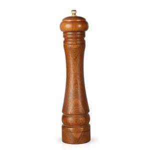 ystkc wood pepper grinder, 10 inch natural solid wooden pepper mill with ceramic rotor, adjustable coarseness, premium refillable salt and pepper grinder