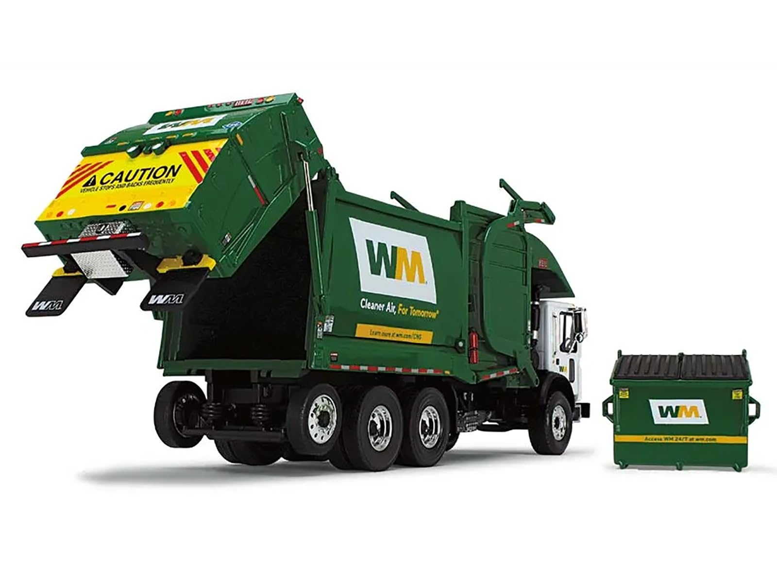 Mack TerraPro Waste Management Refuse Garbage Truck with Heil Half/Pack Freedom Front End Loader and CNG Tailgate White and Green with Garbage Bin 1/34 Diecast Model by First Gear 10-4006D