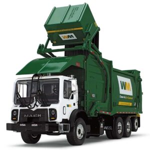 Mack TerraPro Waste Management Refuse Garbage Truck with Heil Half/Pack Freedom Front End Loader and CNG Tailgate White and Green with Garbage Bin 1/34 Diecast Model by First Gear 10-4006D