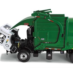 Mack TerraPro Waste Management Refuse Garbage Truck with Heil Half/Pack Freedom Front End Loader and CNG Tailgate White and Green with Garbage Bin 1/34 Diecast Model by First Gear 10-4006D