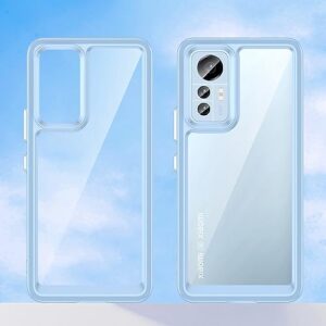 GTBDEKI Clear Case for Xiaomi 12 Lite Case, 2203129G Case with HD Screen Protector, Anti-Scratch Shockproof Clear Hard PC + TPU Bumper Protective Cover Case for Xiaomi 12 Lite 5G Crystal Blue