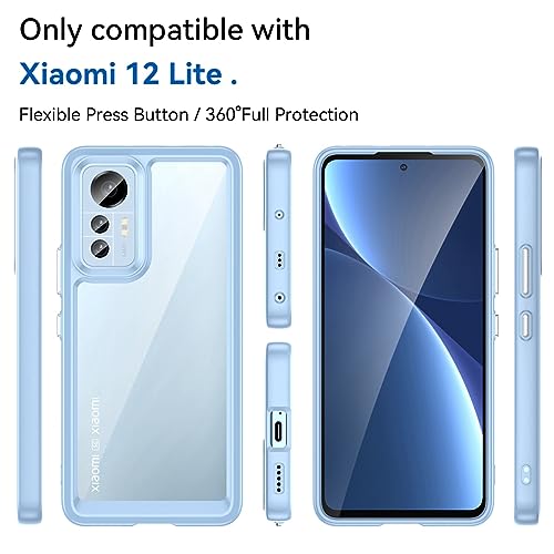 GTBDEKI Clear Case for Xiaomi 12 Lite Case, 2203129G Case with HD Screen Protector, Anti-Scratch Shockproof Clear Hard PC + TPU Bumper Protective Cover Case for Xiaomi 12 Lite 5G Crystal Blue