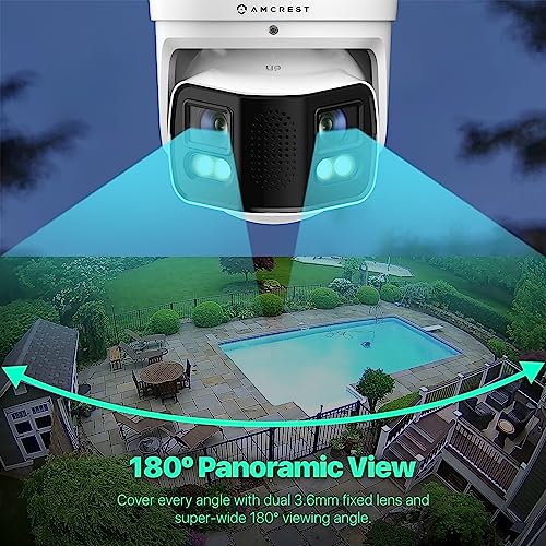 Amcrest Dual-Lens 4K (8MP) Outdoor Security POE Camera, 2 x 4MP Lenses PoE AI Turret IP Camera, 131ft Night Color, Human/Vehicle Detection, Panoramic 180° FOV, 2 x 4MP@25fps IP8M-FCT2999EW-AI (White)