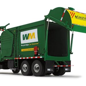 Mack TerraPro Waste Management Refuse Garbage Truck with Wittke Front Load White and Green with Garbage Bin 1/34 Diecast Model by First Gear 10-4001D