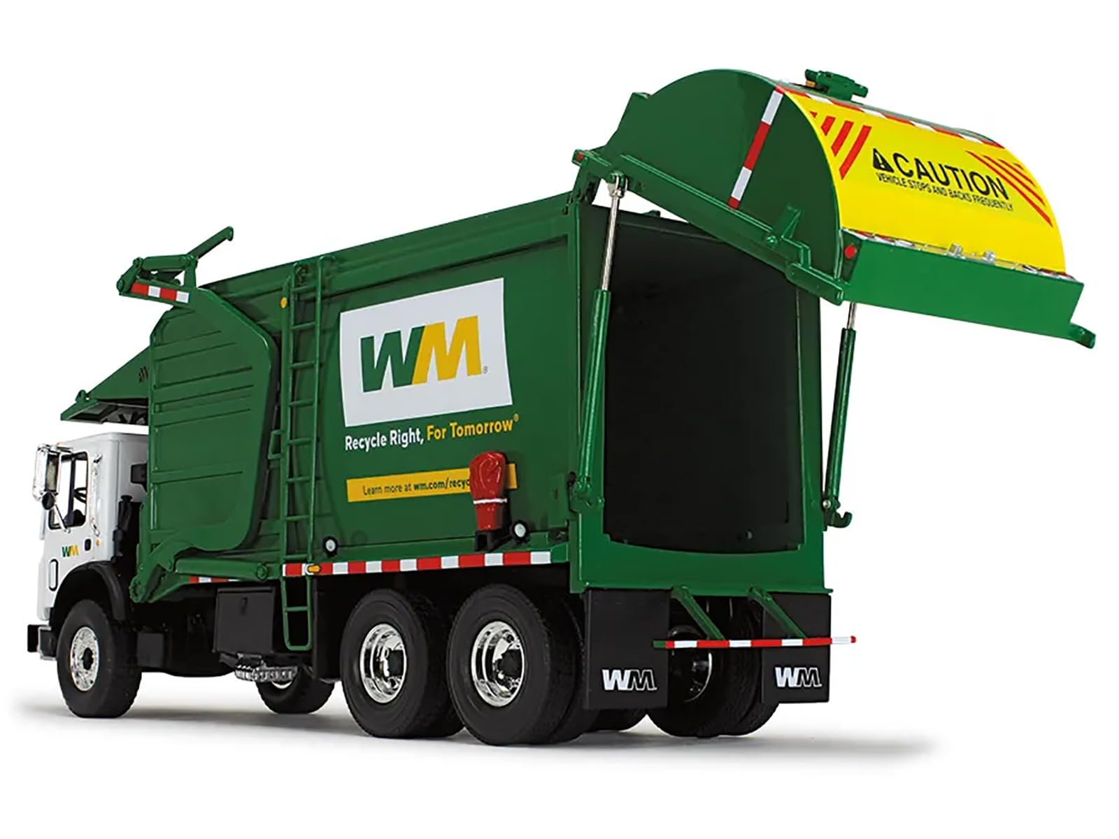 Mack TerraPro Waste Management Refuse Garbage Truck with Wittke Front Load White and Green with Garbage Bin 1/34 Diecast Model by First Gear 10-4001D