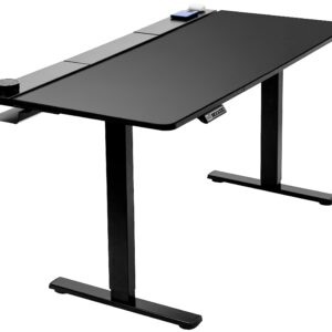 VIVO Electric Height Adjustable 60 x 30 inch Memory Stand Up Desk, Black Table Top with Built-in Concealed Cable Trays and Full-Size Pad, Black Frame, Standing Workstation, DESK-KIT-1B6-P3B