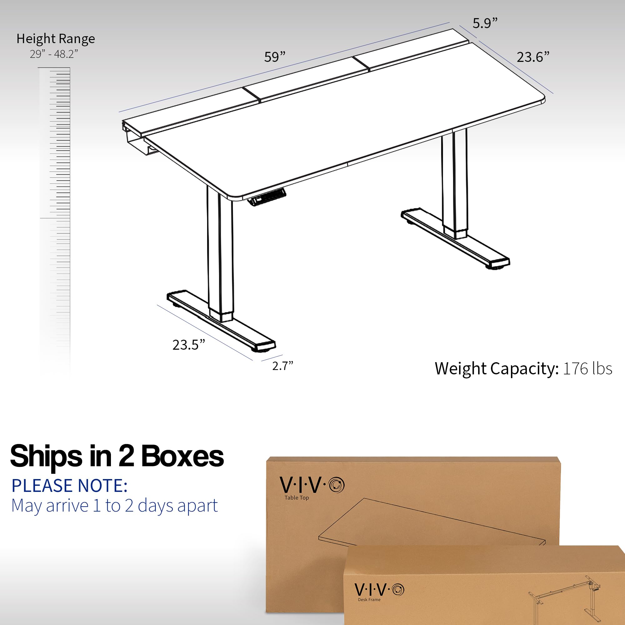 VIVO Electric Height Adjustable 60 x 30 inch Memory Stand Up Desk, Black Table Top with Built-in Concealed Cable Trays and Full-Size Pad, Black Frame, Standing Workstation, DESK-KIT-1B6-P3B