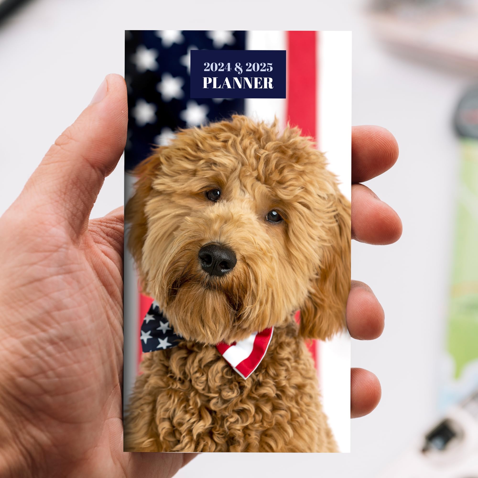 TF PUBLISHING 2024-2025 USA Doodle Dog 2-Year Small Monthly Pocket Planner | 2-Page Large Calendar Grid and Lined Notes Section in Back | Monthly Day Planner for Purse | 3.5" x 6.5"