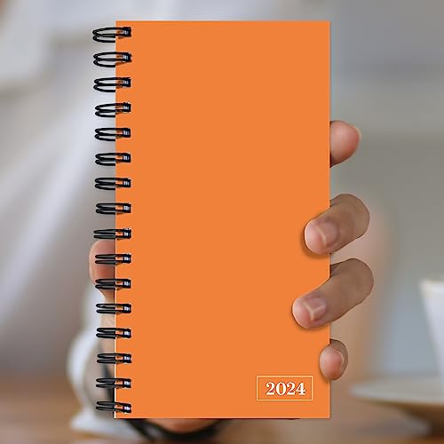 TF PUBLISHING 2024-2025 Citrus Orange 2-Year Small Monthly Pocket Planner | 2-Page Large Calendar Grid and Lined Notes Section in Back | Monthly Day Planner for Purse | 3.5" x 6.5"