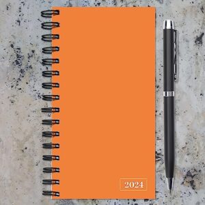 TF PUBLISHING 2024-2025 Citrus Orange 2-Year Small Monthly Pocket Planner | 2-Page Large Calendar Grid and Lined Notes Section in Back | Monthly Day Planner for Purse | 3.5" x 6.5"