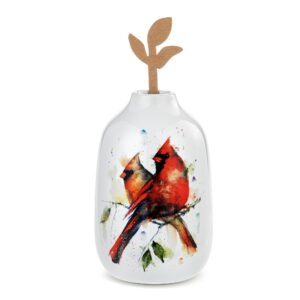 DEMDACO Dean Crouser Cardinal Pair Watercolor Style Design Multicolor 3 x 4.75 Stoneware Bud Flower Vase