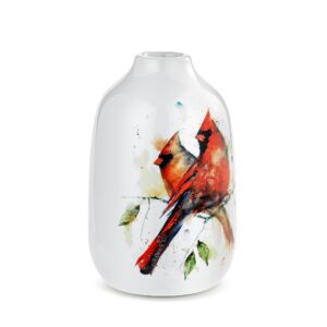 DEMDACO Dean Crouser Cardinal Pair Watercolor Style Design Multicolor 3 x 4.75 Stoneware Bud Flower Vase